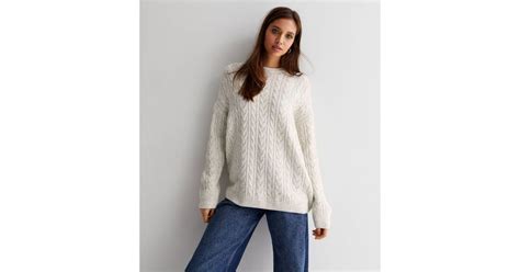 Off White Cable Knit Dropped Shoulder Longline Jumper New Look