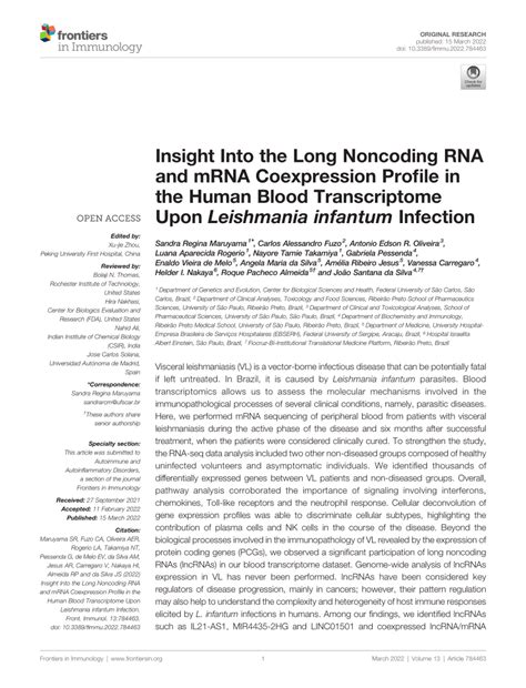 Pdf Insight Into The Long Noncoding Rna And Mrna Coexpression Profile