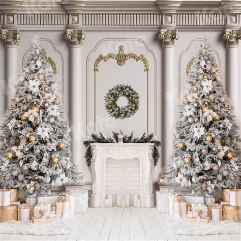 Kate Christmas Backdrop Elegant Wall Trees Fireplace For Photography