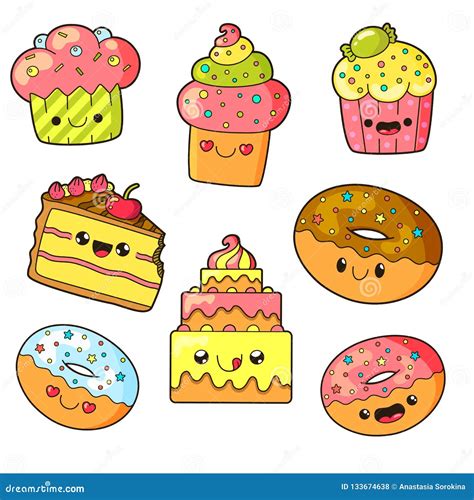 Postre Lindo De Kawaii Stock De Ilustración Ilustración De Alimento