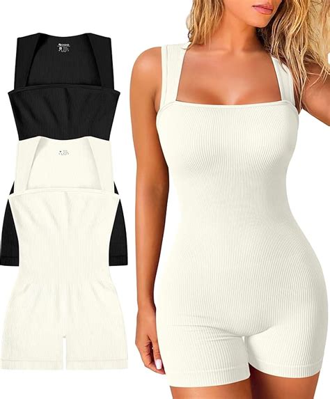 Oqq Women 2 Piece Rompers Yoga Stretch Strappy Square Neck