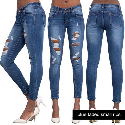 New Womens Sexy Ripped Faded Skinny Jean Ladies Slim Fit Stretch Denim