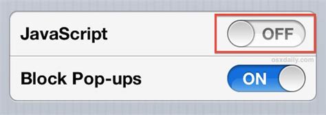 how to disable javascript on iphone and ipad