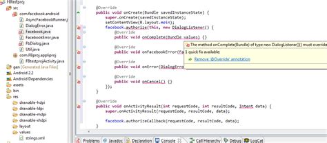 android should i remove override from facebook java