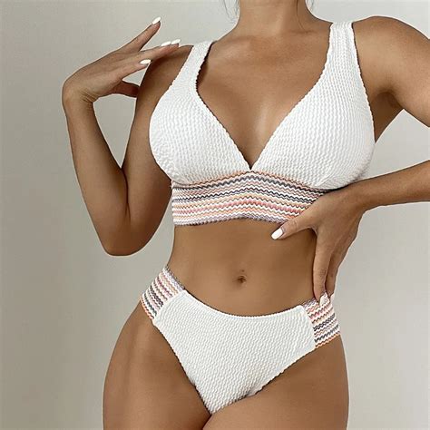 Weiß Farbe Bikinis Bandeau Bademode Frauen Badeanzug Sexy Rüschen