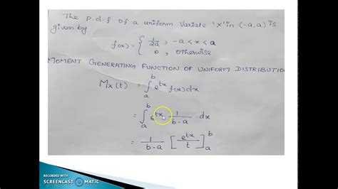 Uniform Distribution Mgf Mean And Variance Youtube