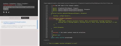 php laravel call to a member function setcookie on null when