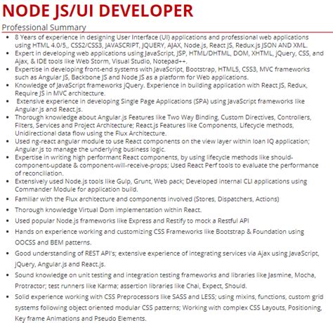 react and node js developer resume samples react resumes