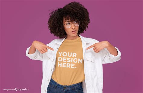 Glasses Female Model T Shirt Mockup Design Psd Editable Template