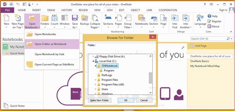onenote open a folder as notebook office onenote gem add ins