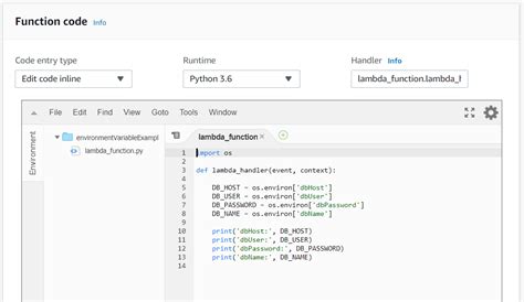 aws lambda console accessing environment variables via python radish