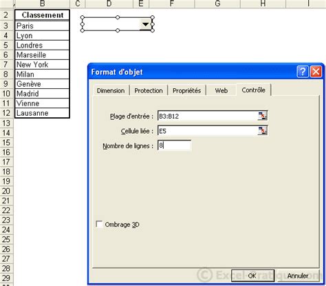 apprendre excel liste déroulante