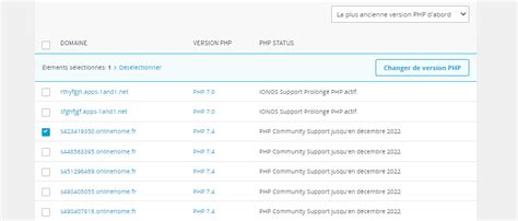 mettre à jour php et résilier le support prolongé php ionos