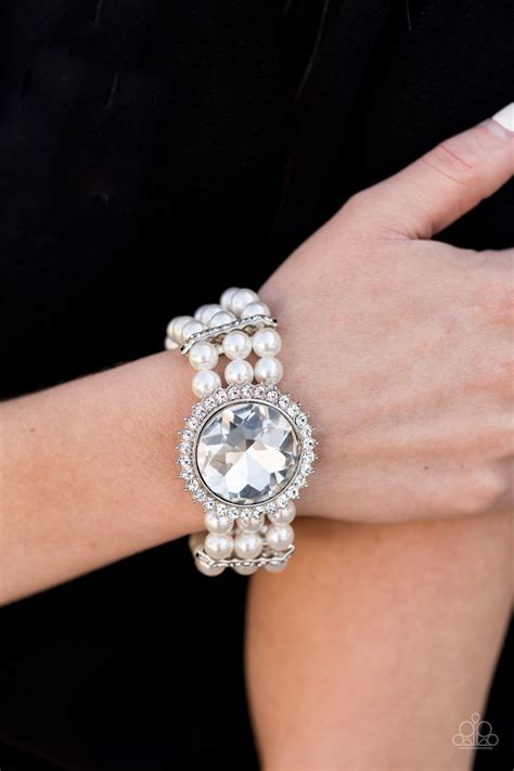 Speechless Sparkle White Pearl Bracelet Paparazzi Flamingo Angie