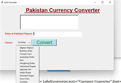 creating currency converter with the help of tkinter python gui data