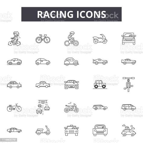 Ikon Garis Balap Tanda Set Vektor Konsep Linier Ilustrasi Kerangka