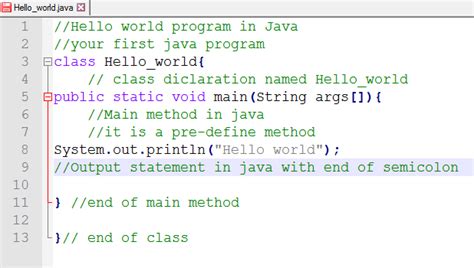 java language hello world program code for java c