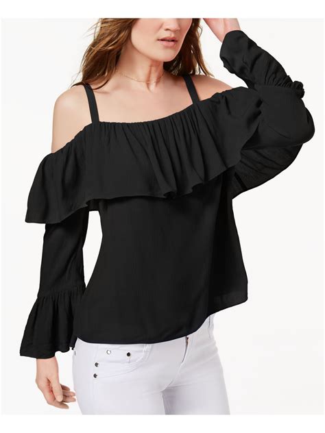 Inc Inc Womens Black Ruffled Long Sleeve Square Neck Top Size Xs