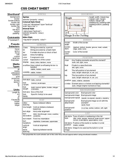 css cheat sheet pdf cascading style sheets typography