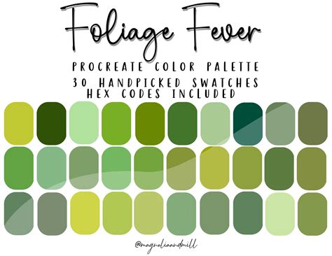 Foliage Fever Procreate Color Palette Green Color Palette Plant
