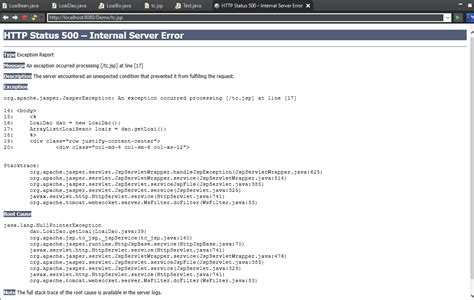 java jsp eclipse the server encountered an unexpected