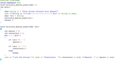 c program to count spaces in a string using pointers ~ c