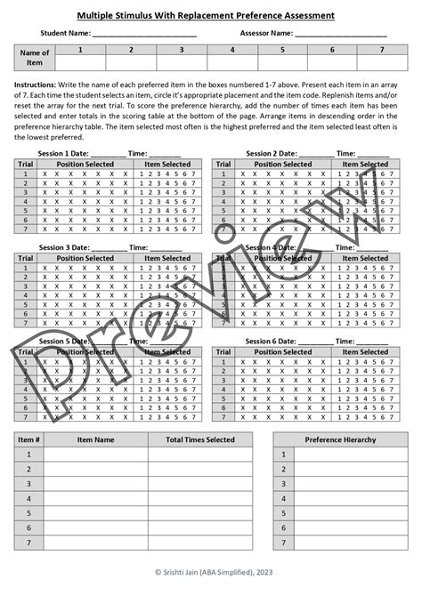 Editable Preference Assessment Data Sheets For Aba Therapy Made By