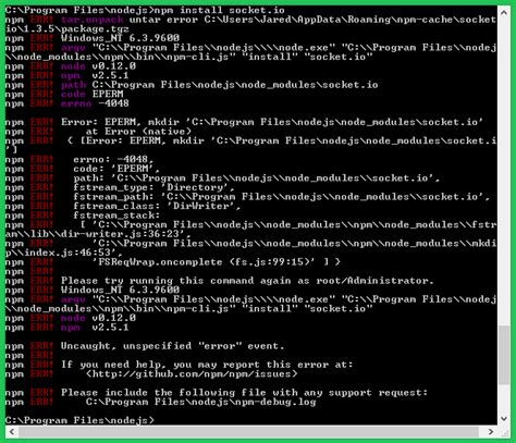 errors installing for node js stack overflow