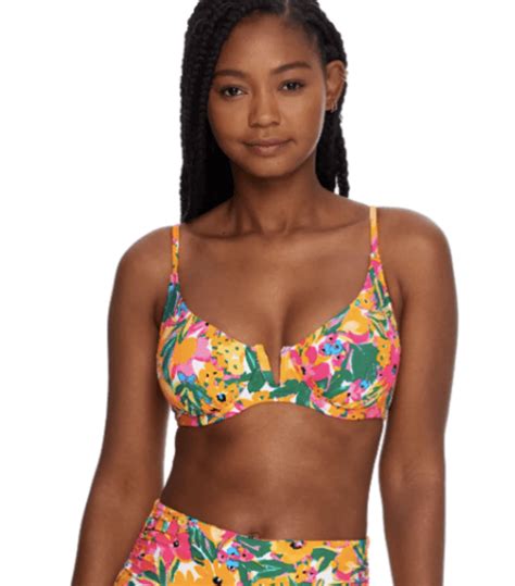 Anne Cole Signature Sunshine Floral V Wire Bikini Top In Small Dutch Goat
