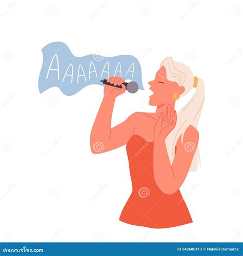 Female Singer Singing With Microphone Stock Illustration Illustration