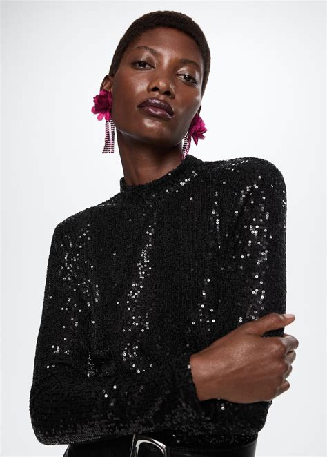 Sequin T Shirt Turtleneck Women Mango Usa
