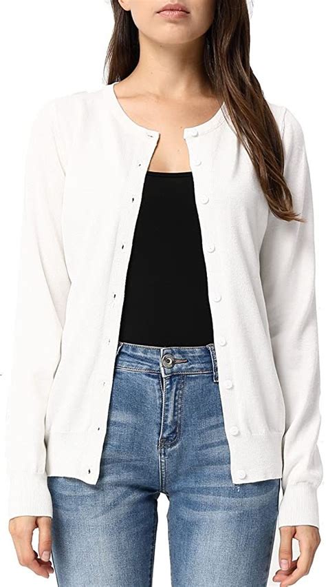 Grace Karin Womens Long Sleeve Button Down Crew Neck Classic Sweater