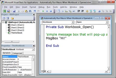automatically run a macro when a workbook is opened