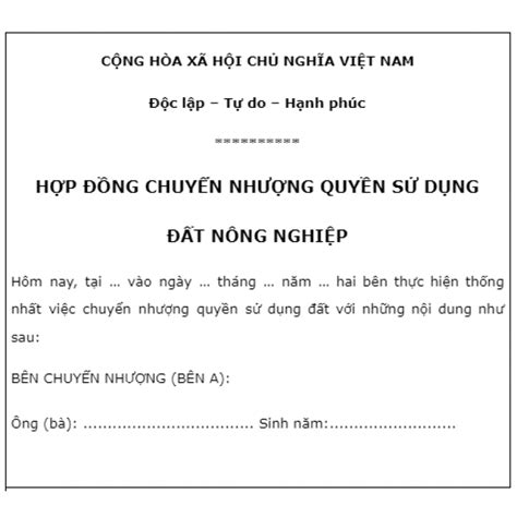 Mẫu Giấy Chuyển Nhượng đất Nông Nghiệp Viết Tay đúng Quy định 2022