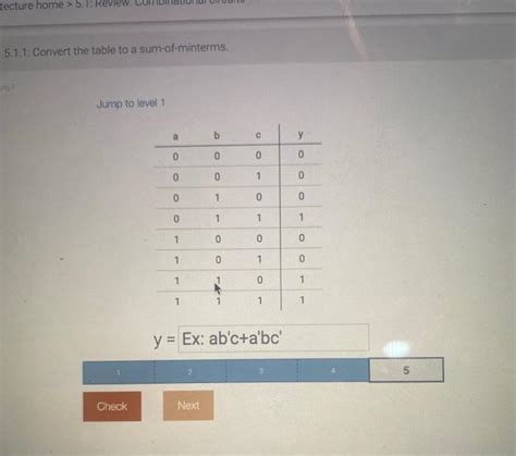 solved 5 1 1 convert the table to a sum of minterms jump