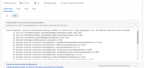android fatal exception unknownhostexception unable to
