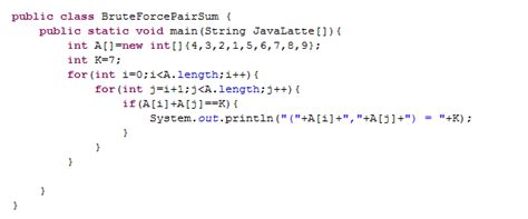 java latte given an integer array find all pairs that sum up to a