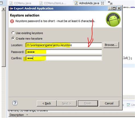 eclipse plugin generate a keystore for an android app in the export