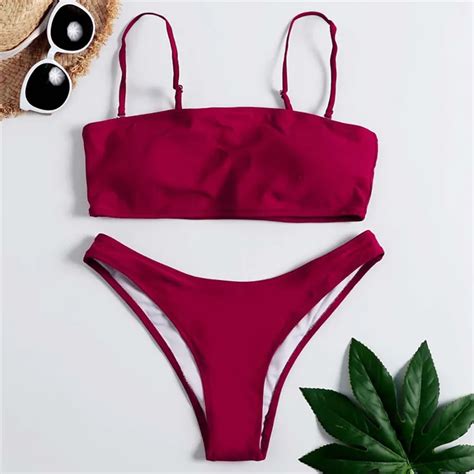 Bikini 2019 Swimsuit Women Tankini Sexy Sling Split Solid Color Thicken