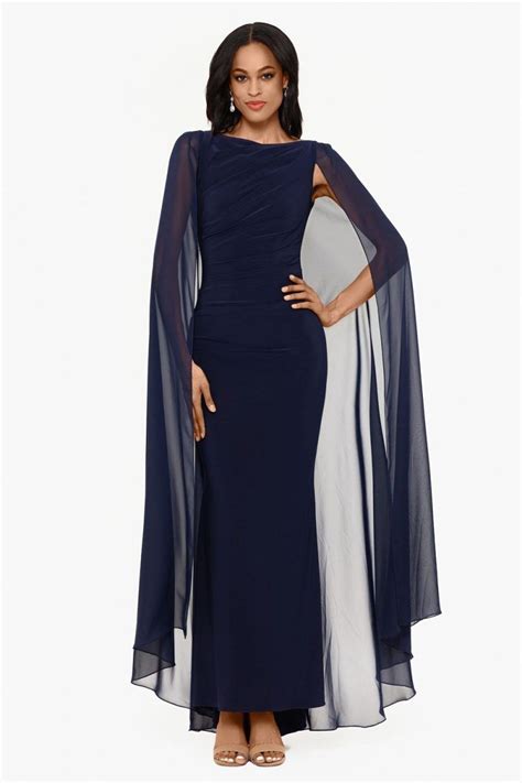 Uma Gown With Long Chiffon Cape Betsy And Adam Dresses Glamorous