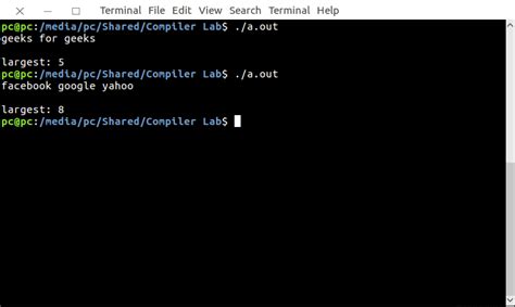 lex program to find the length of the longest word geeksforgeeks