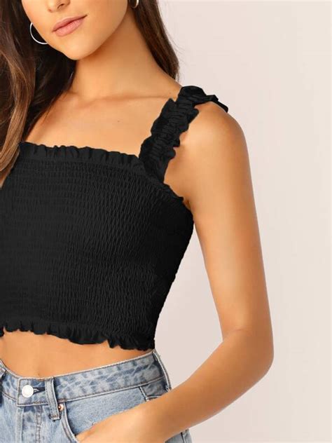 Shein Privé Frill Trim Shirred Top Shein Usa