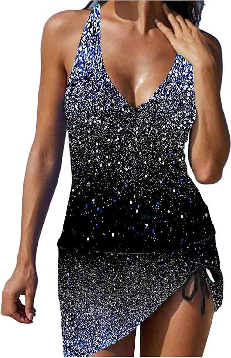 Tankini Damen Bauchweg Bedruckter Swimsuit Zweiteiler Badeanzug Push Up