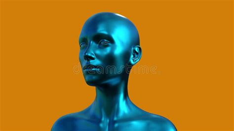 Portrait Of A Bald Silver Naked Woman On A White Background 3d