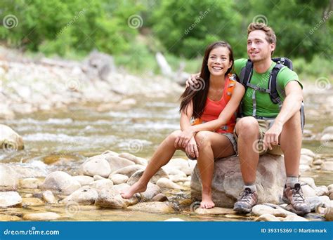 Hiking Couple Hikers Resting In Zion Park Stock Image Image Of