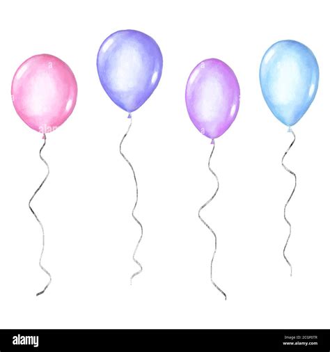 Set Of Colorful Watercolor Happy Holiday Glossy Helium Air Flying