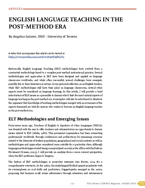 Pdf English Language Teaching In The Post Method Era Angelica