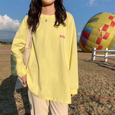 ♟ 7candy Colors 2021 Autumn New Korean Style Letter Print Long Sleeve T