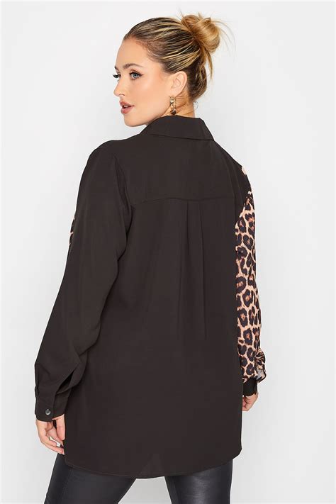 Yours London Plus Size Curve Black Leopard Print Half And Half Shirt