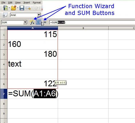 add up columns or rows of numbers in open office calc